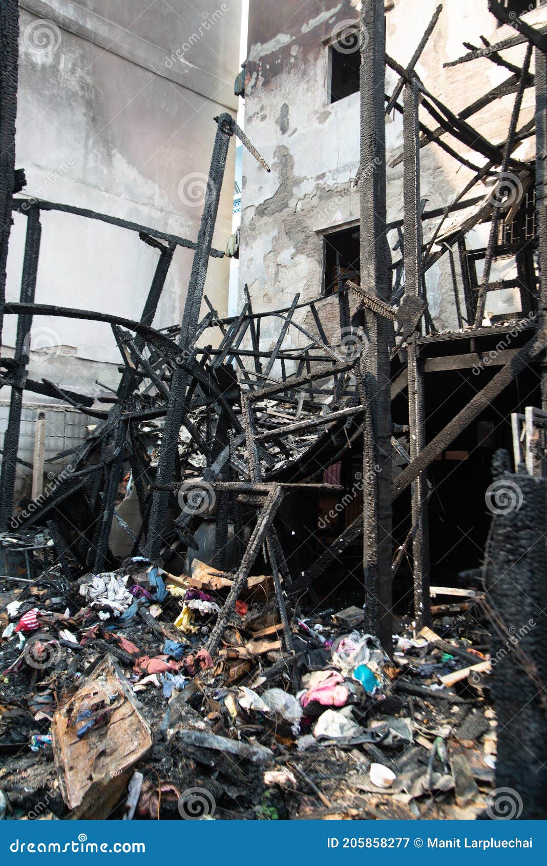 House on Fire in a Village, Rubble after the Fire. Editorial ...