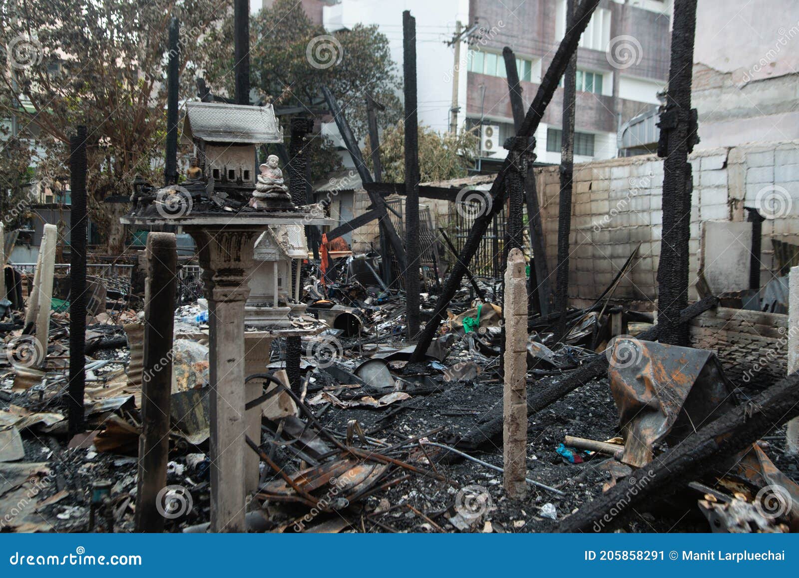 House on Fire in a Village, Rubble after the Fire. Editorial Photo ...