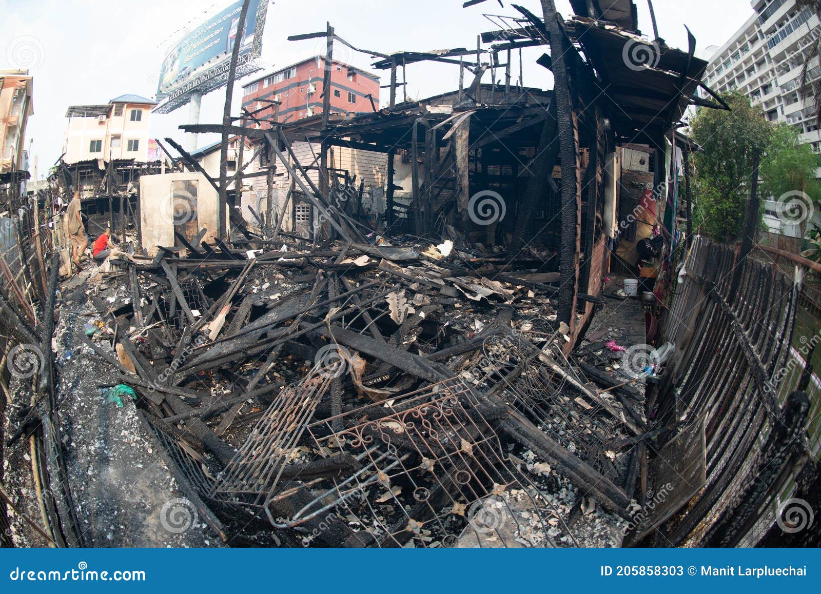 House on Fire in a Village, Rubble after the Fire. Editorial Stock ...