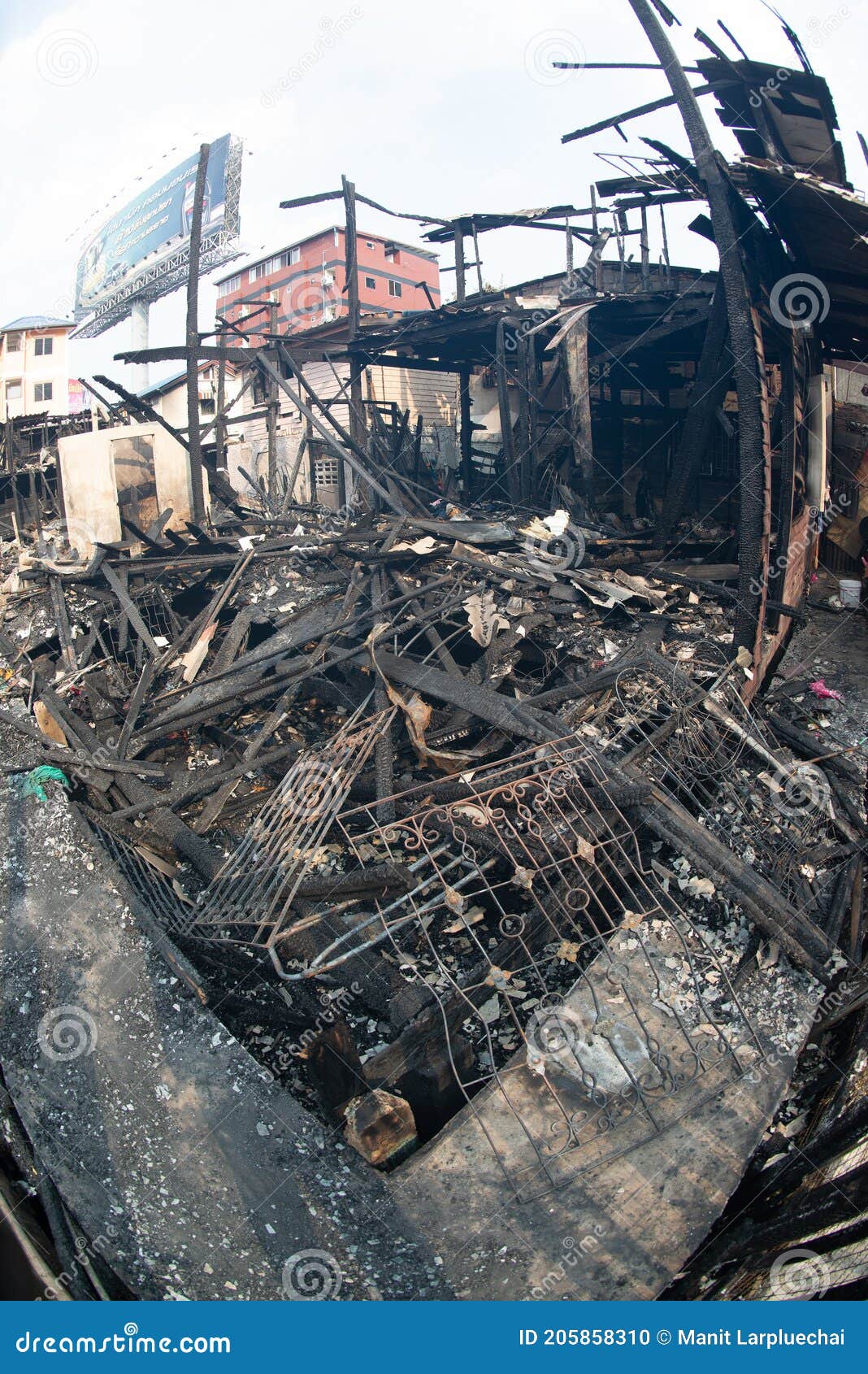 House on Fire in a Village, Rubble after the Fire. Editorial Image ...