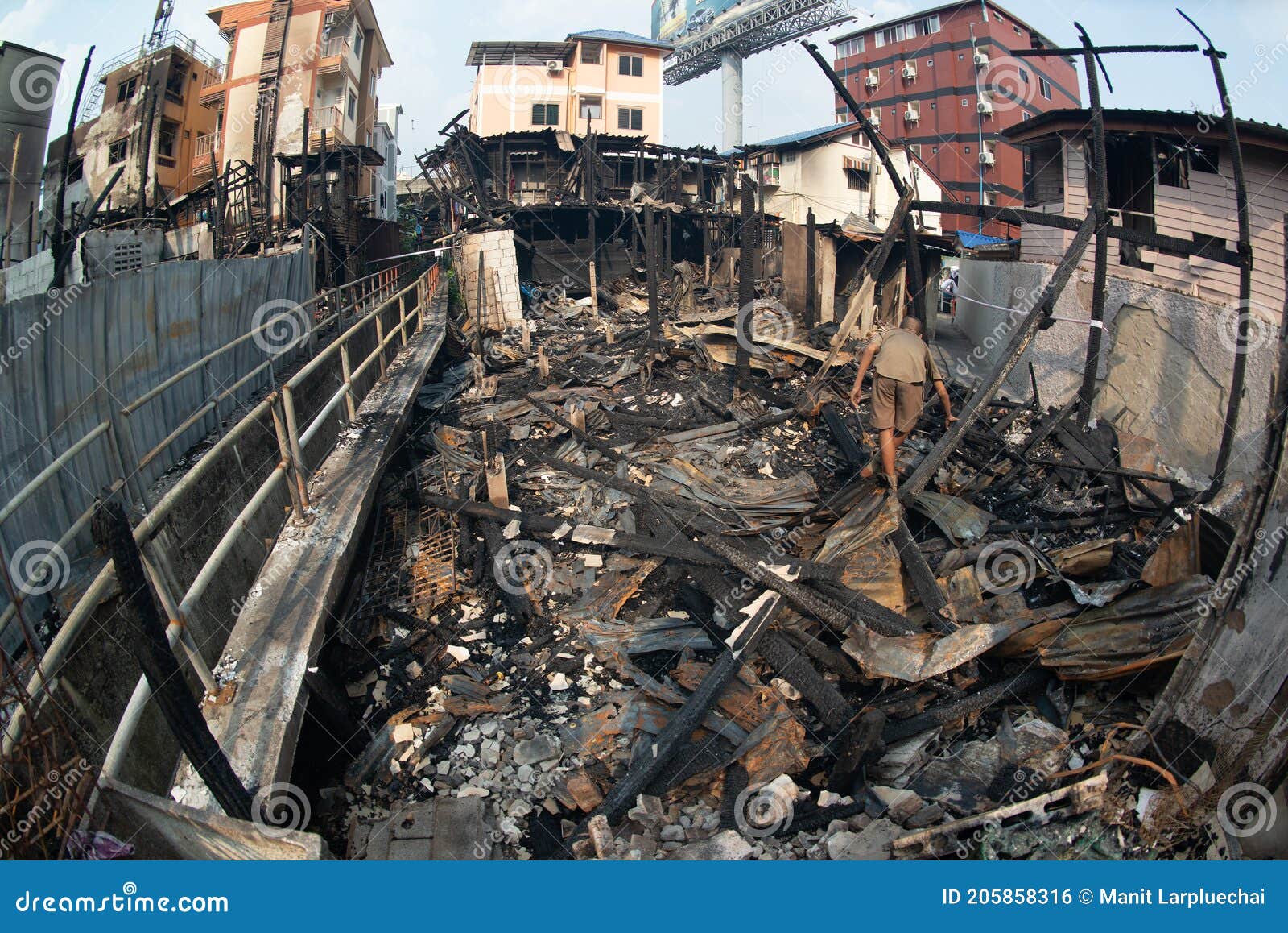 House on Fire in a Village, Rubble after the Fire. Editorial Photo ...