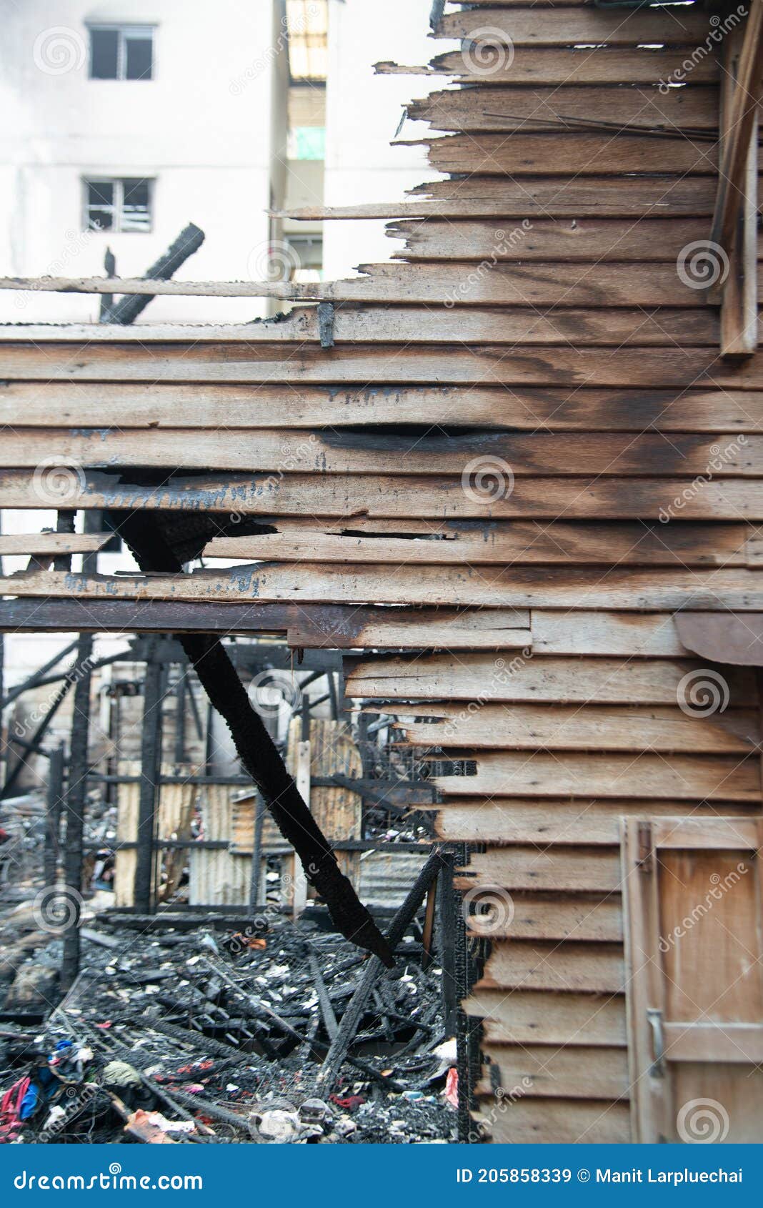 House on Fire in a Village, Rubble after the Fire. Editorial Stock ...