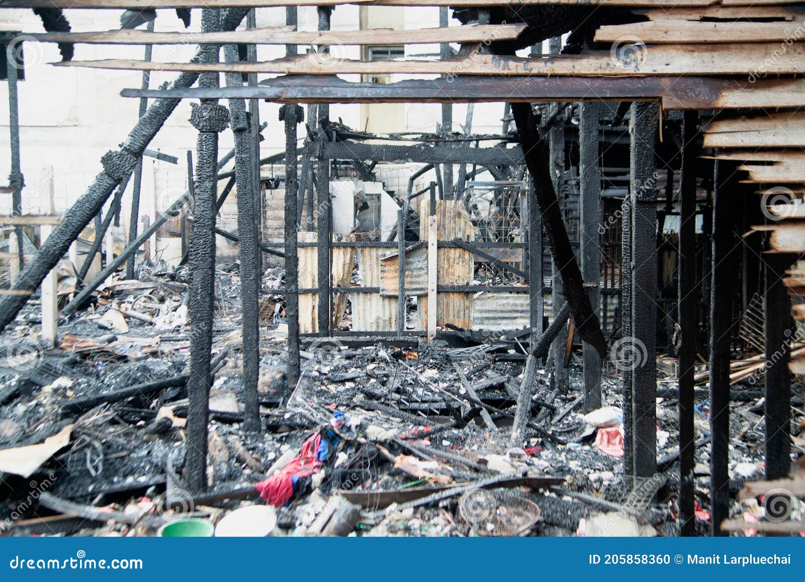House on Fire in a Village, Rubble after the Fire. Editorial Image ...