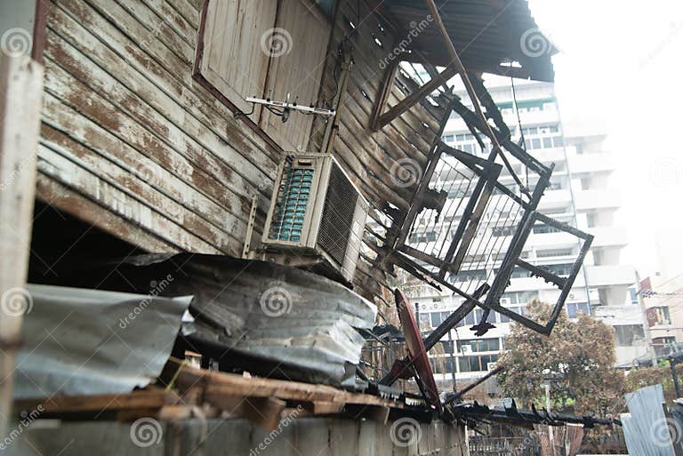 House on Fire in a Village, Rubble after the Fire. Editorial Photo ...