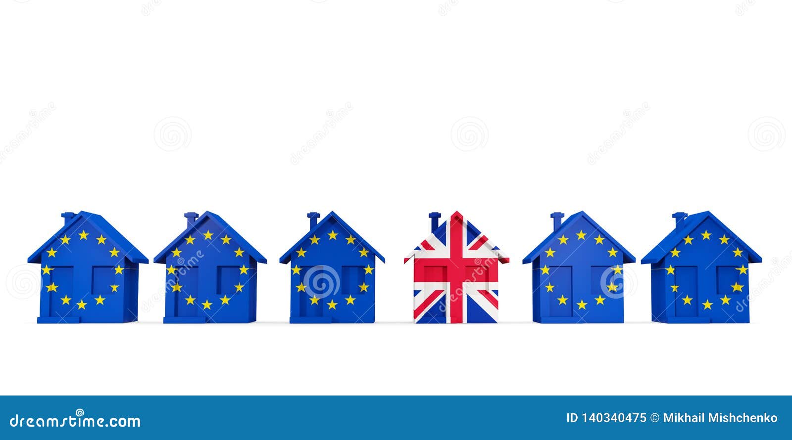 House with Flag of UK in a Row of EU Flags Stock Illustration ...