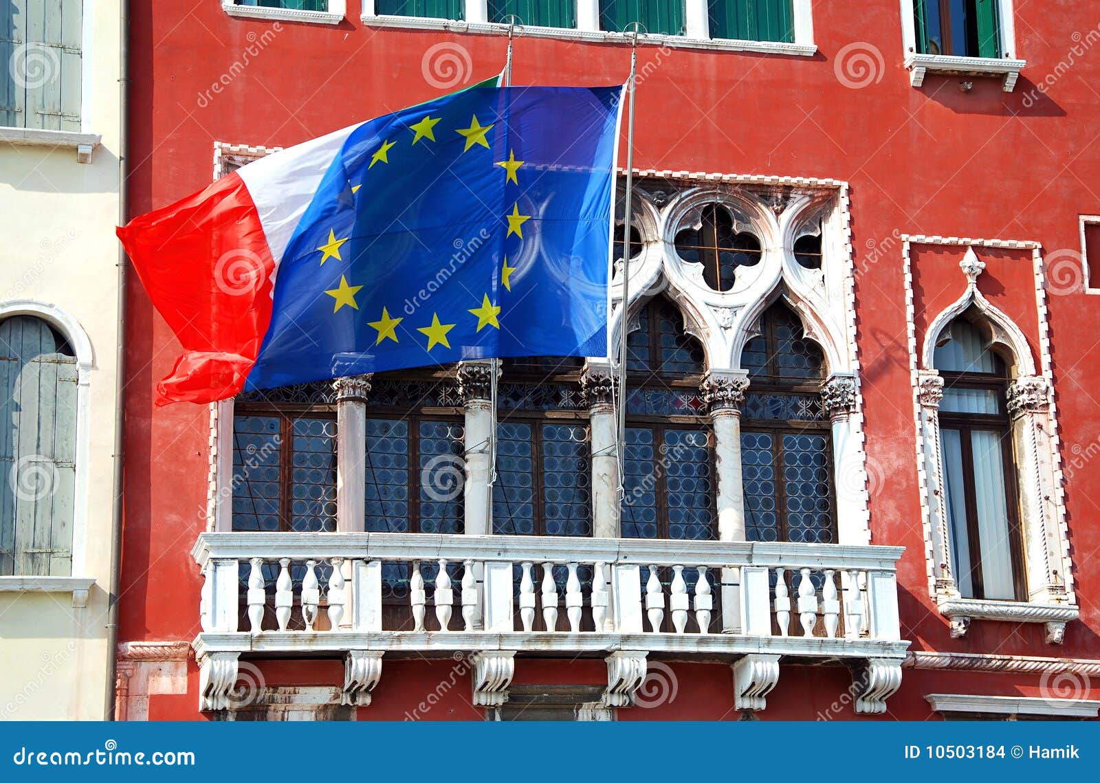 House with flags. stock photo. Image of summer, blue - 10503184