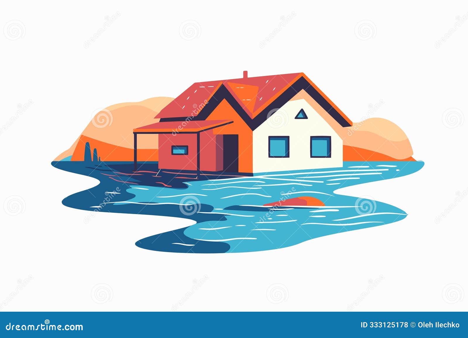 House in Flood Stock Image Isolated Vector Style Stock Vector ...