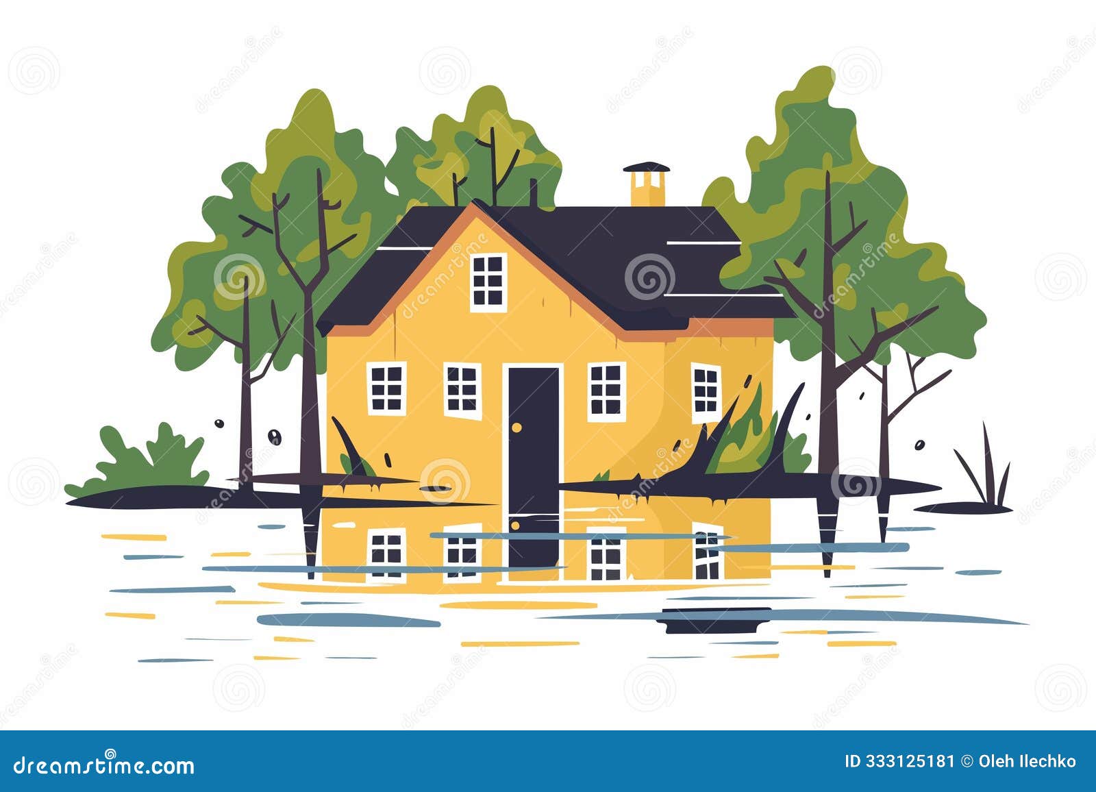House in Flood Stock Image Isolated Vector Style Stock Vector ...