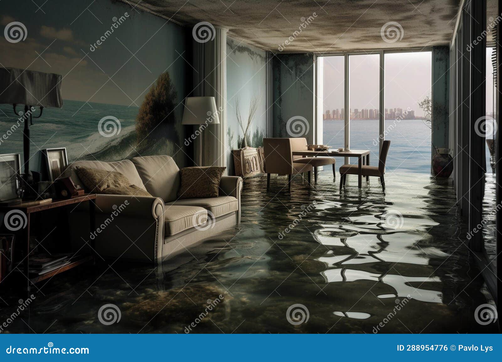 The House is Flooded. Apartment in Flood Interior Stock Illustration ...