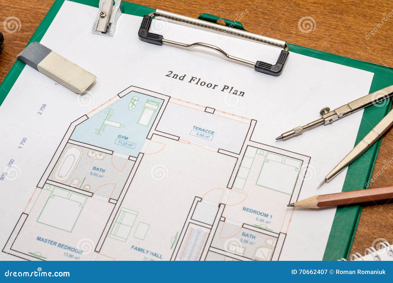 House Floor Plan with Drawing Compass Stock Image - Image of drafting ...