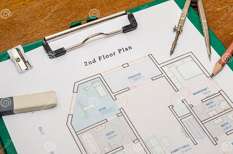 House Floor Plan with Drawing Compass Stock Photo - Image of compass ...