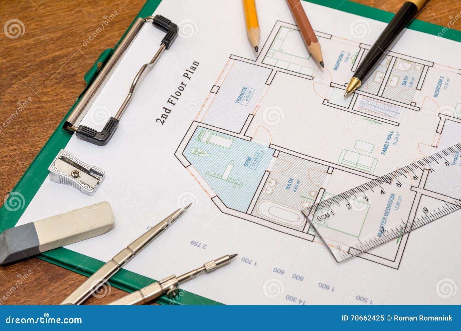 House Floor Plan with Drawing Compass Stock Image - Image of floor ...