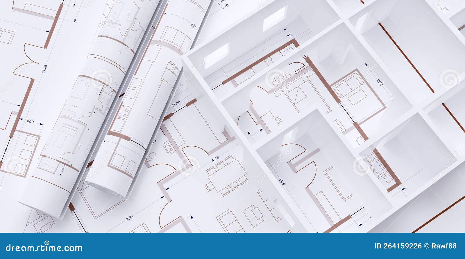 House Floor Plan And Model, Construction Concept. Architecture ...