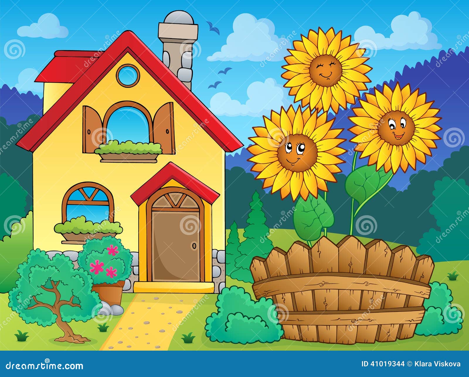 House and flowers 1 stock vector. Illustration of architecture - 41019344