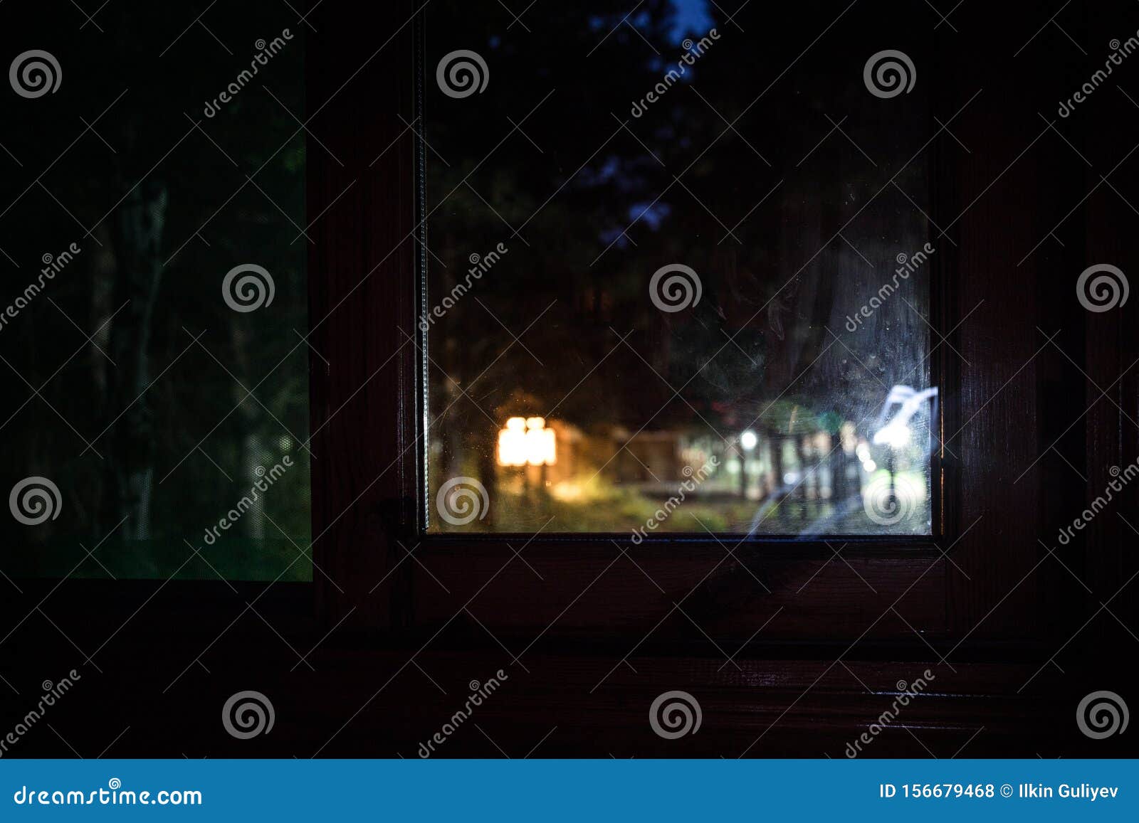 House in the Forest at Night. View from Window. Selective Focus Stock ...