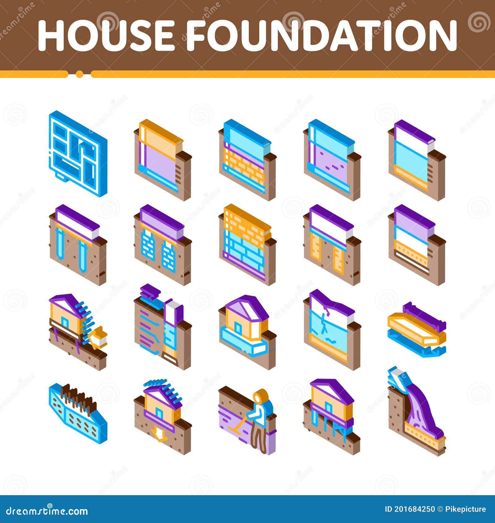House Foundation Base Isometric Icons Set Vector Stock Vector ...