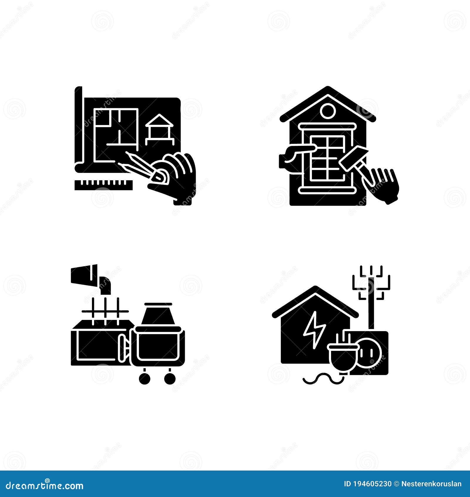 House Foundation Black Glyph Icons Set on White Space Stock Vector ...