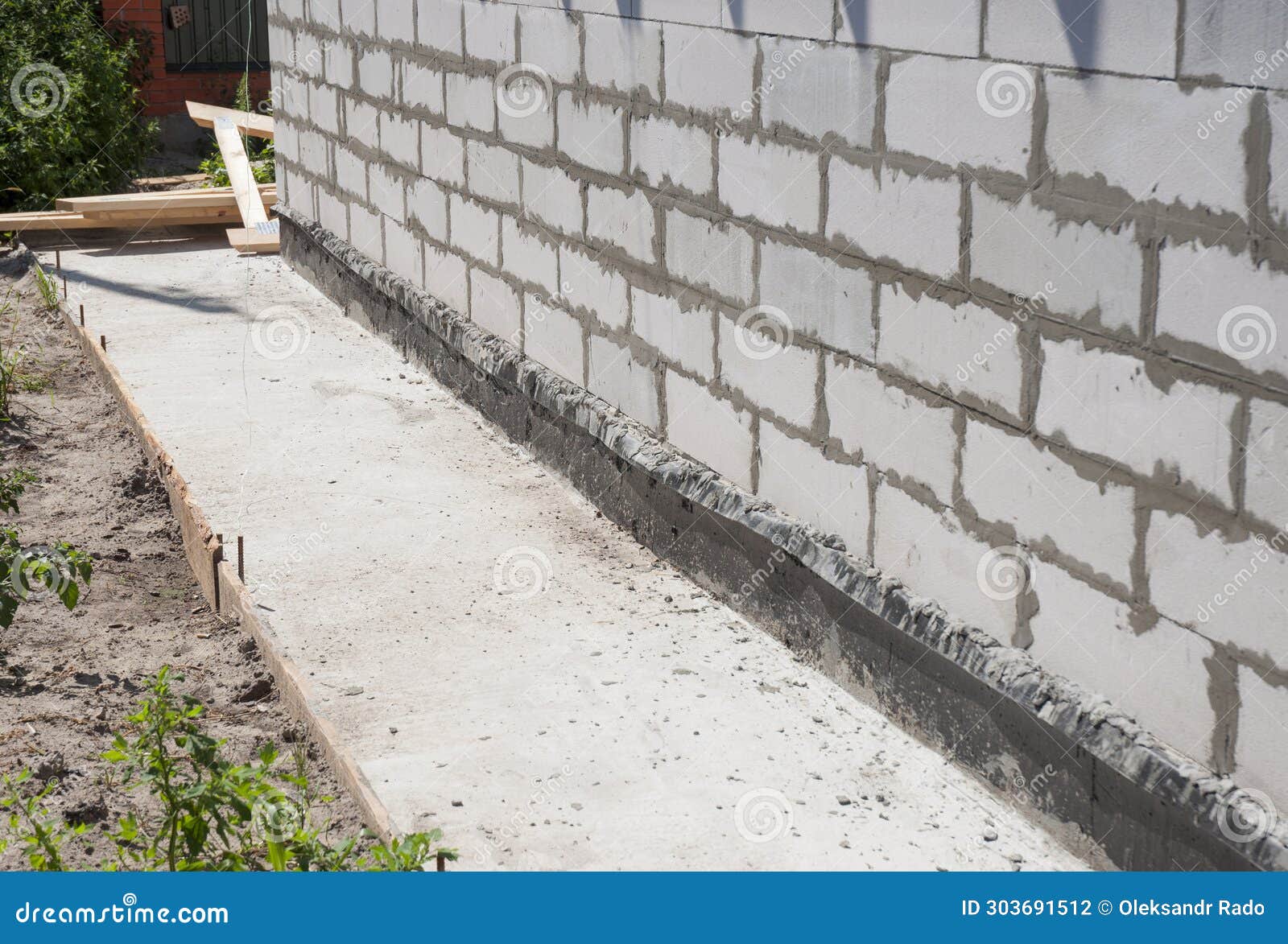 House Foundation Wall with Waterproofing Protection Path from Concrete ...