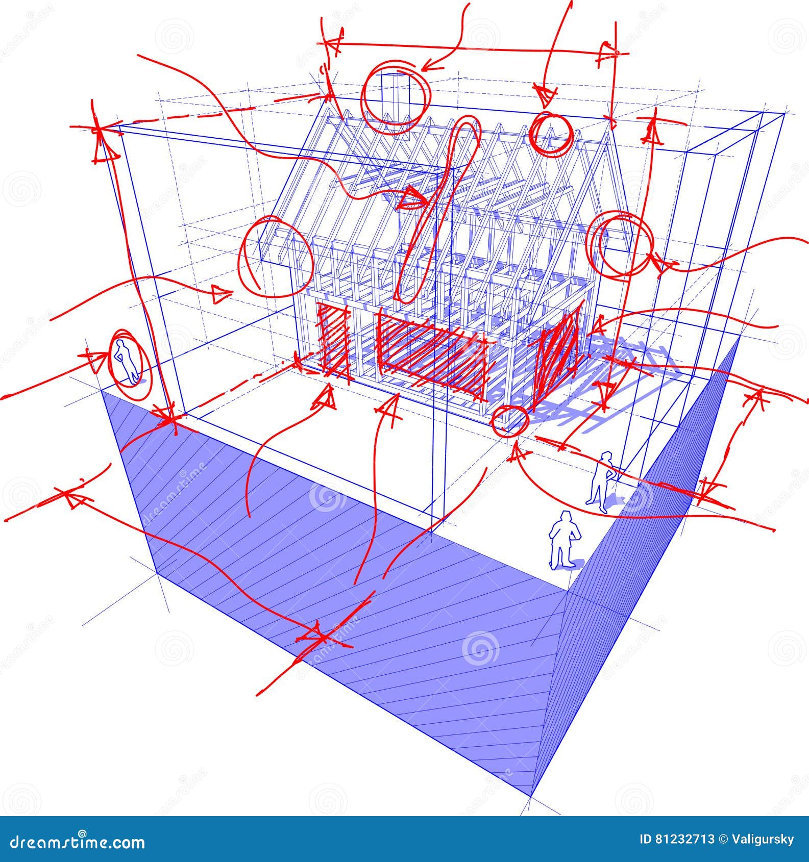 Framework House With Dimensions Diagram Cartoon Vector | CartoonDealer ...