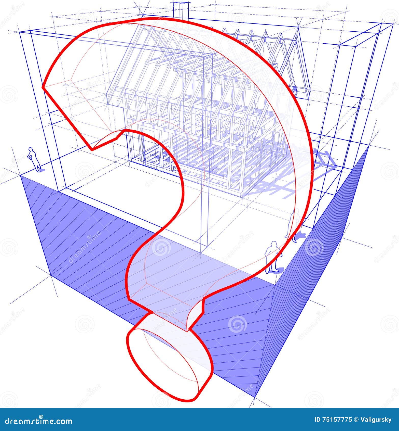 House Framework With Dimensions And Question Mark Diagram Cartoon ...