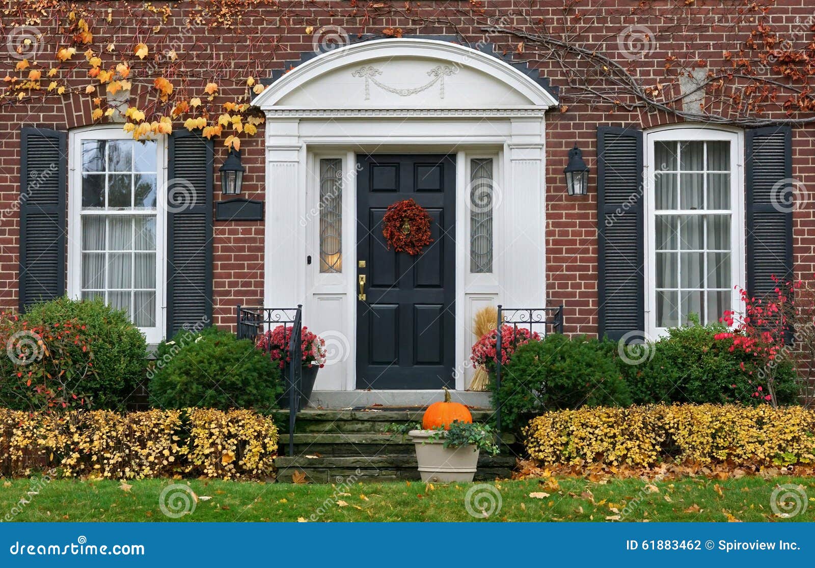 House front door in fall stock photo. Image of middle - 61883462