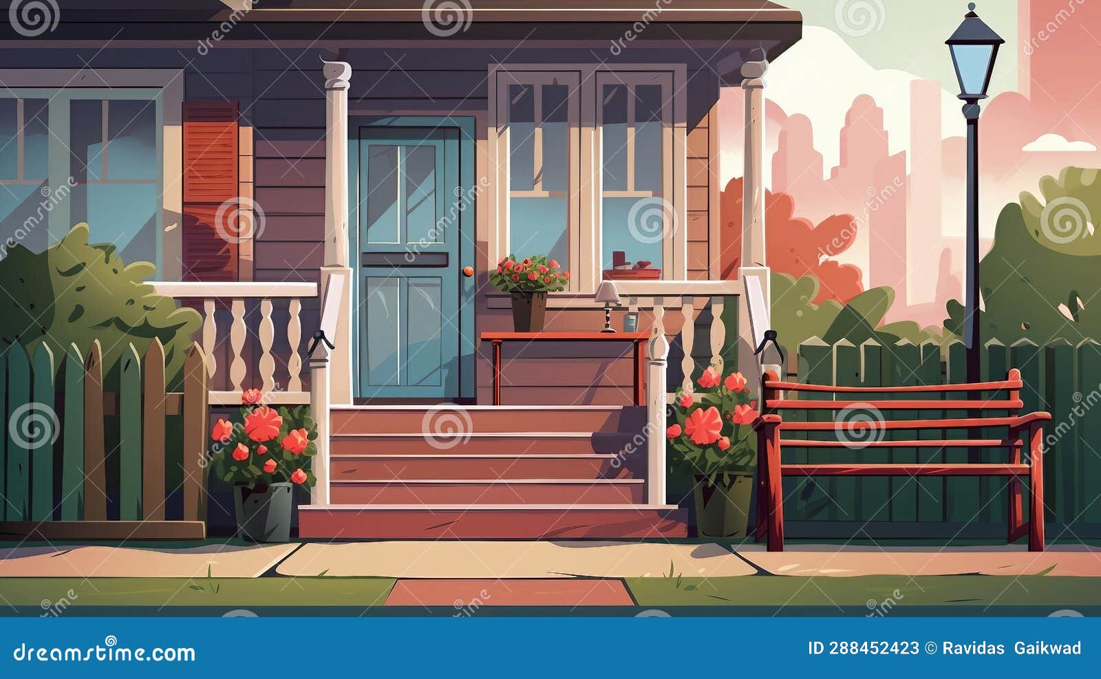 House with Front Porch and Trees Illustration AI Generated Stock ...