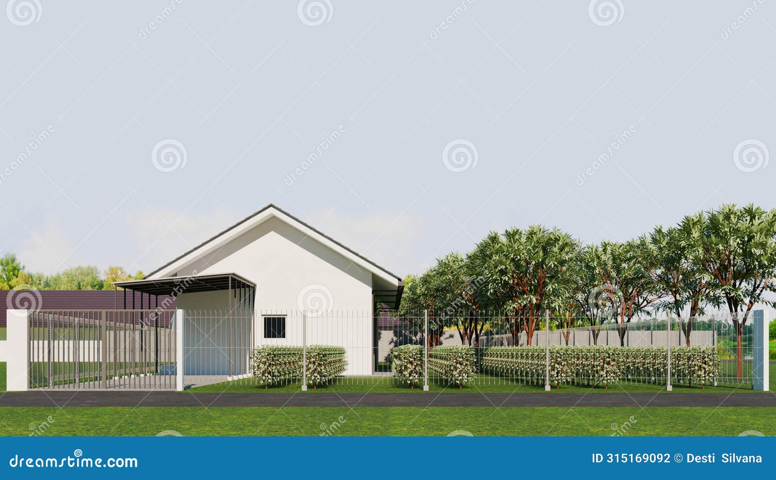 House Front View Day Scene 3D Illustration Stock Illustration ...