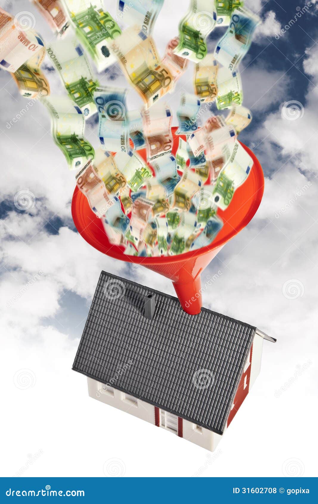 House, funnel and money stock photo. Image of haus, property - 31602708