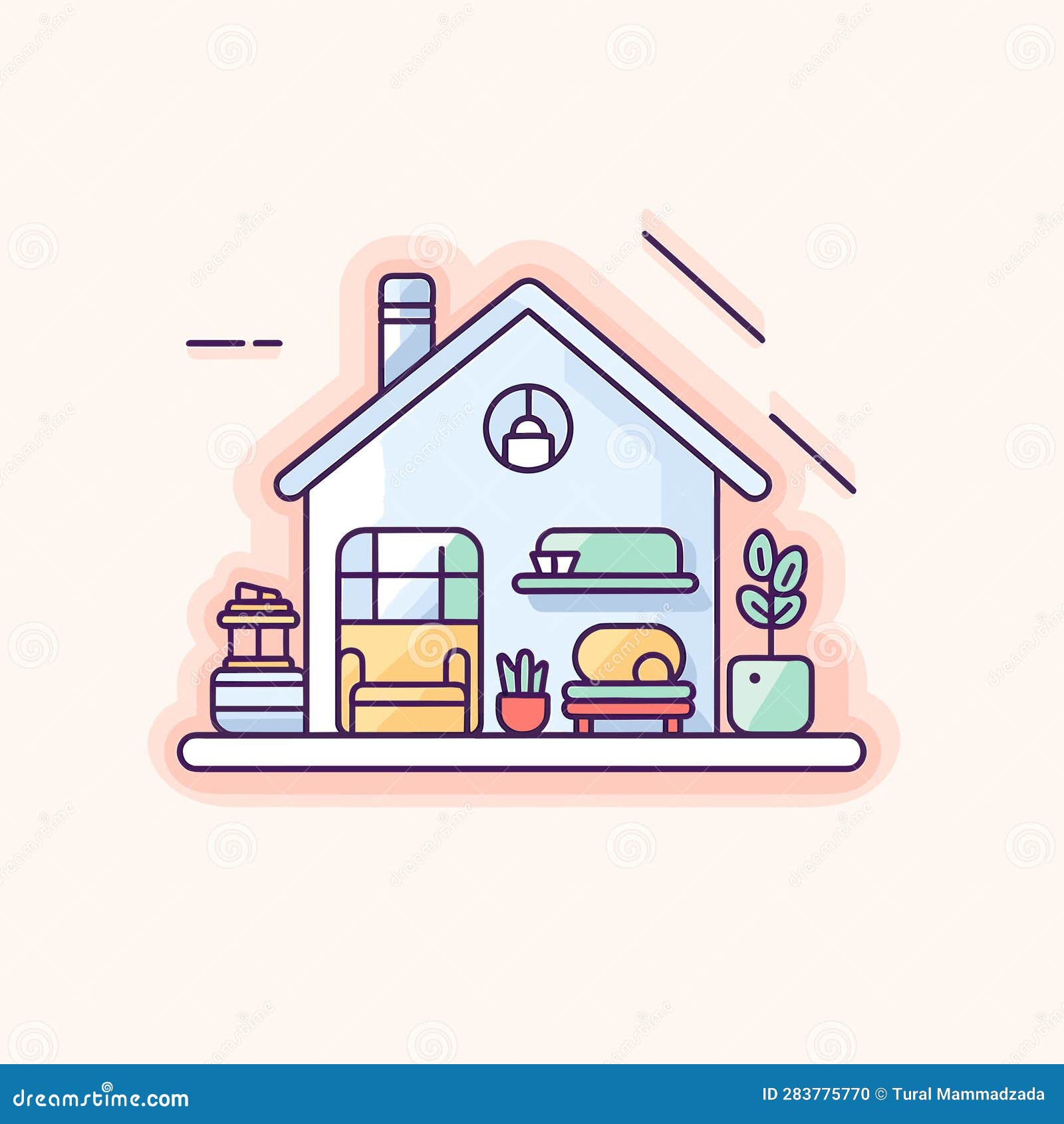 Vector of a House Interior with Furniture and a Clock on the Wall Stock ...