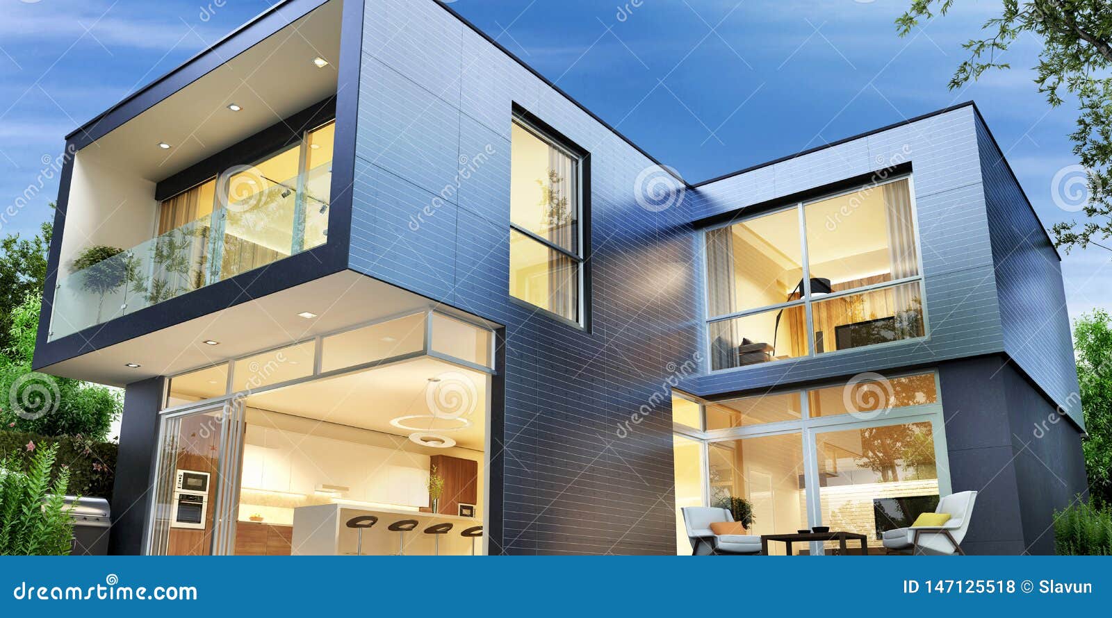 House of the Future. Modern House with Solar Panels Stock Illustration ...