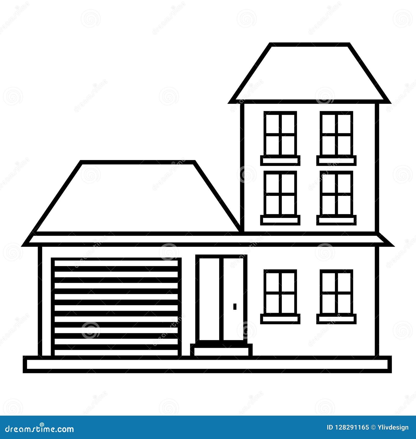 House with Garage Icon, Outline Style Stock Illustration - Illustration ...