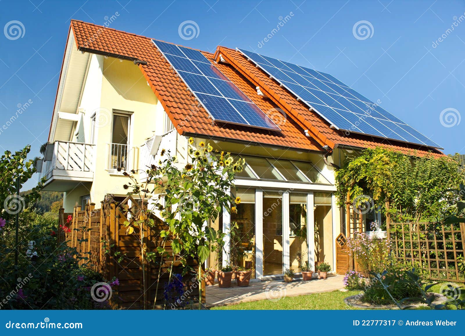 House with Garden and Solar Panels Stock Image - Image of environment ...