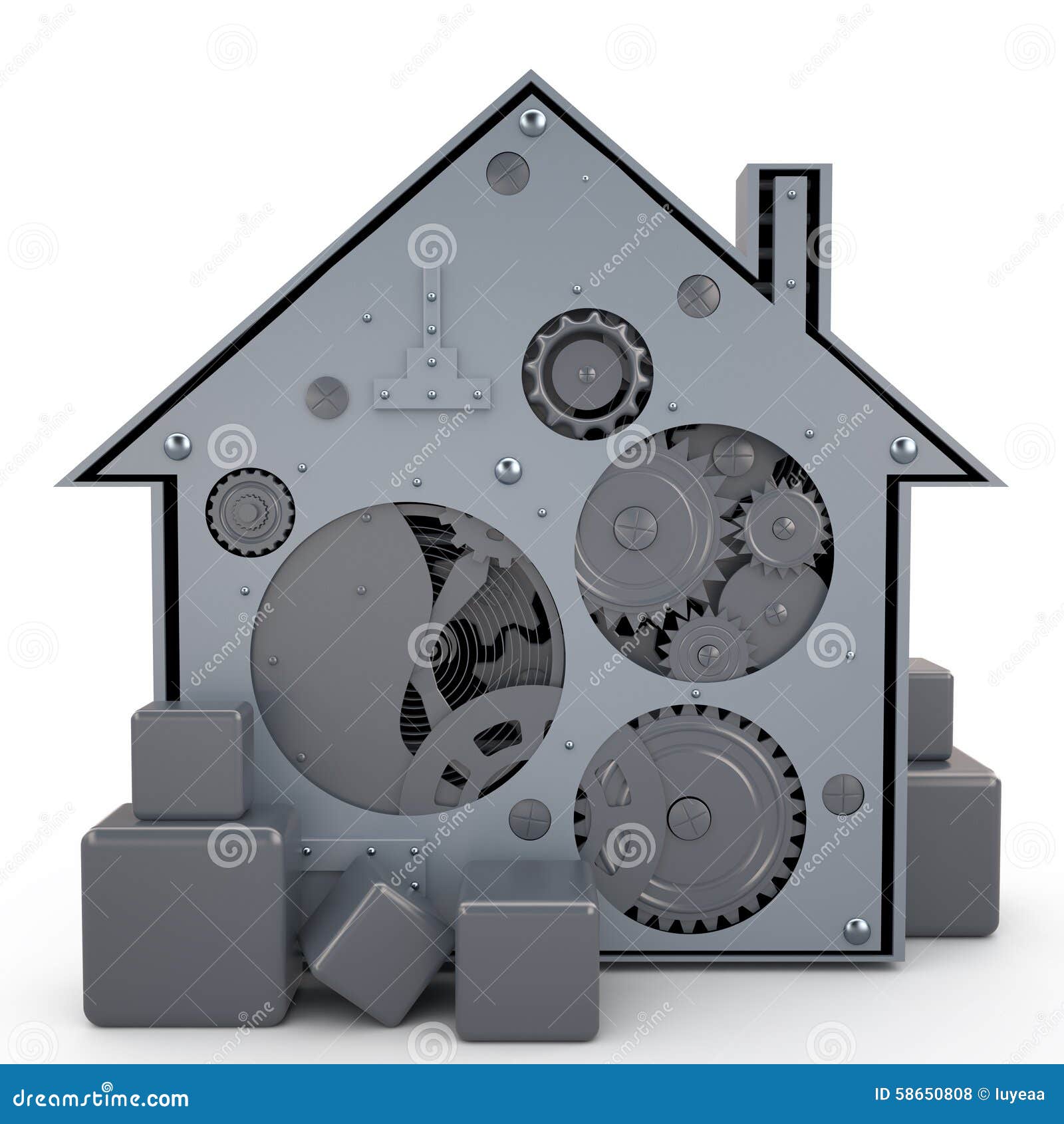 House with gears, 3D stock illustration. Illustration of technology ...