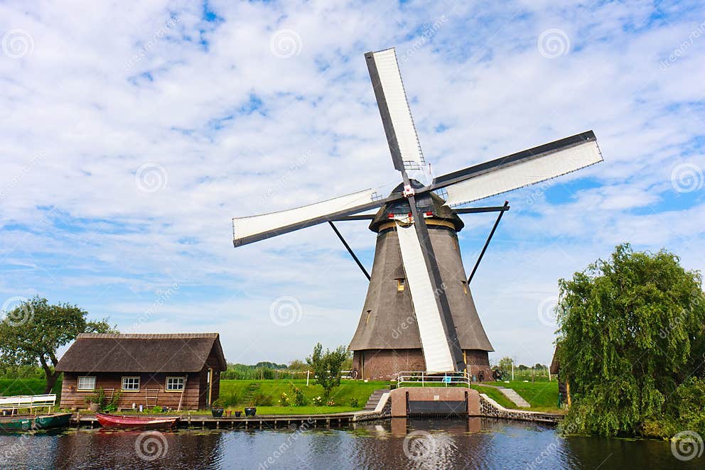 Traditional Dutch Windmill with Its House Stock Photo - Image of house ...