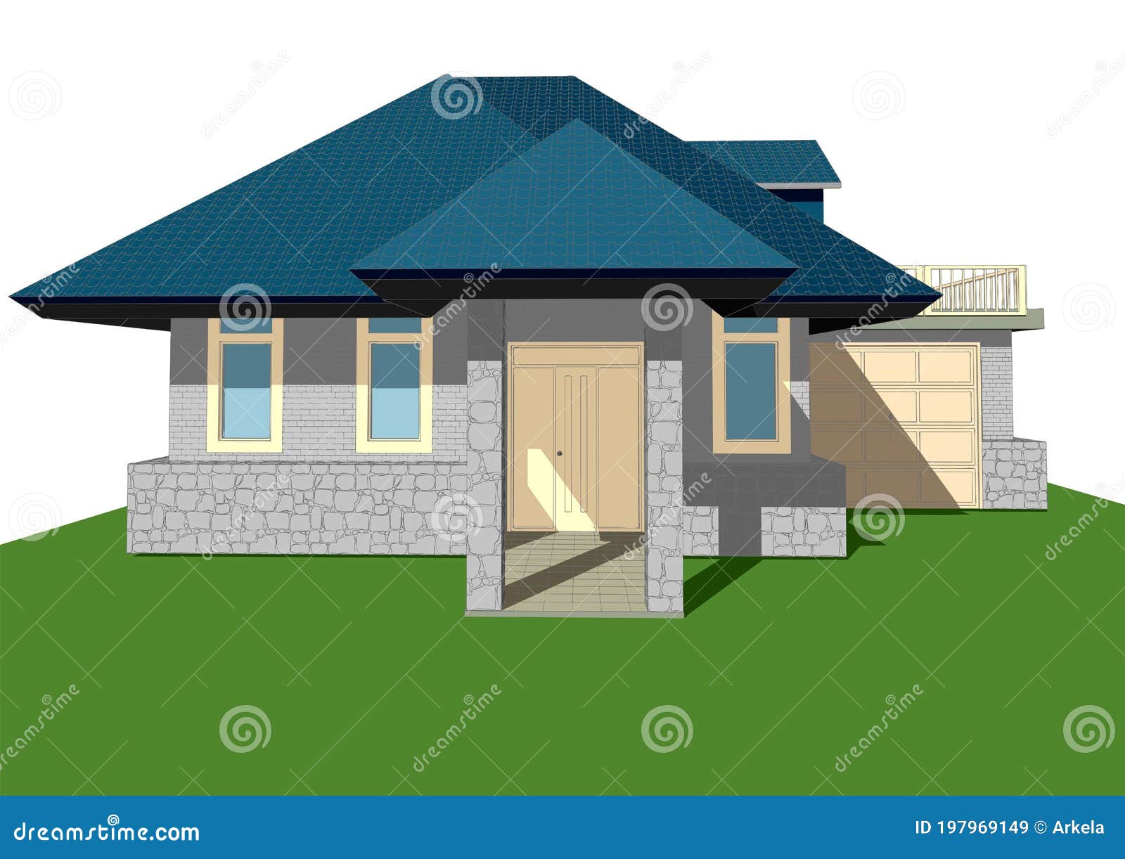 House on grass stock vector. Illustration of architecture - 197969149