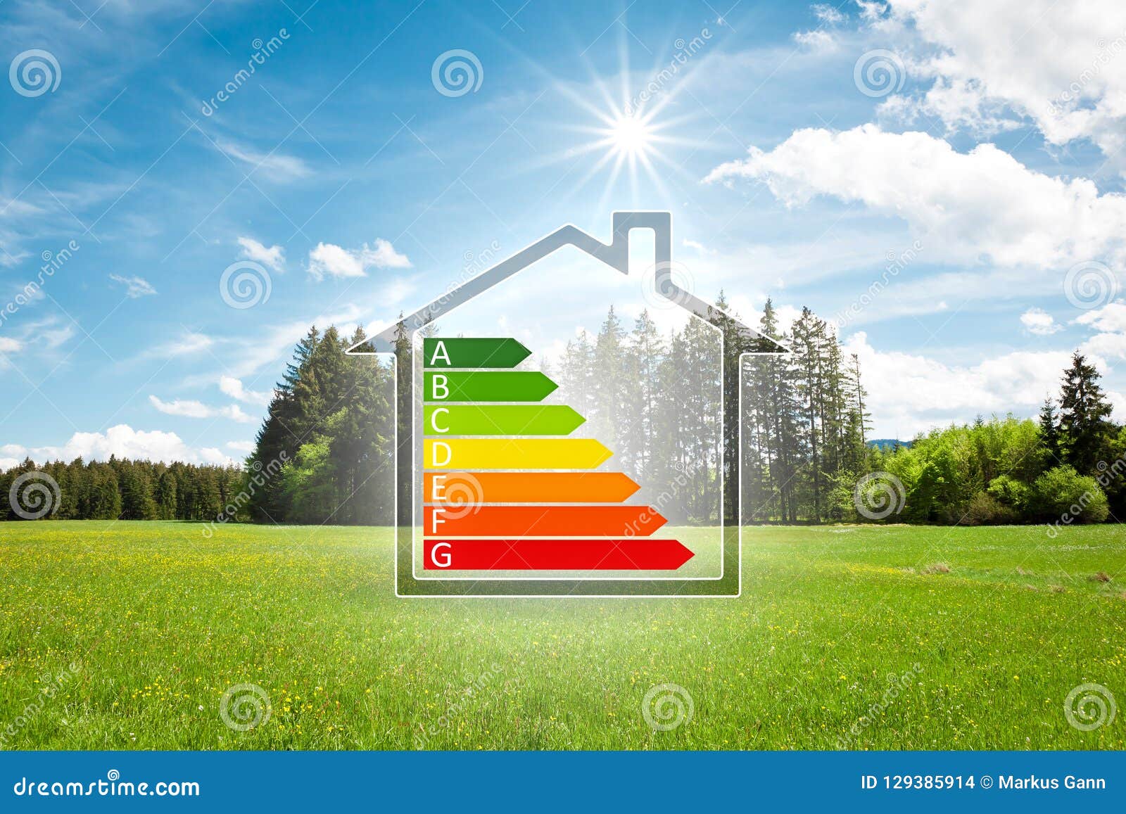 House in the Green with Energy Efficiency Graph Stock Photo - Image of ...