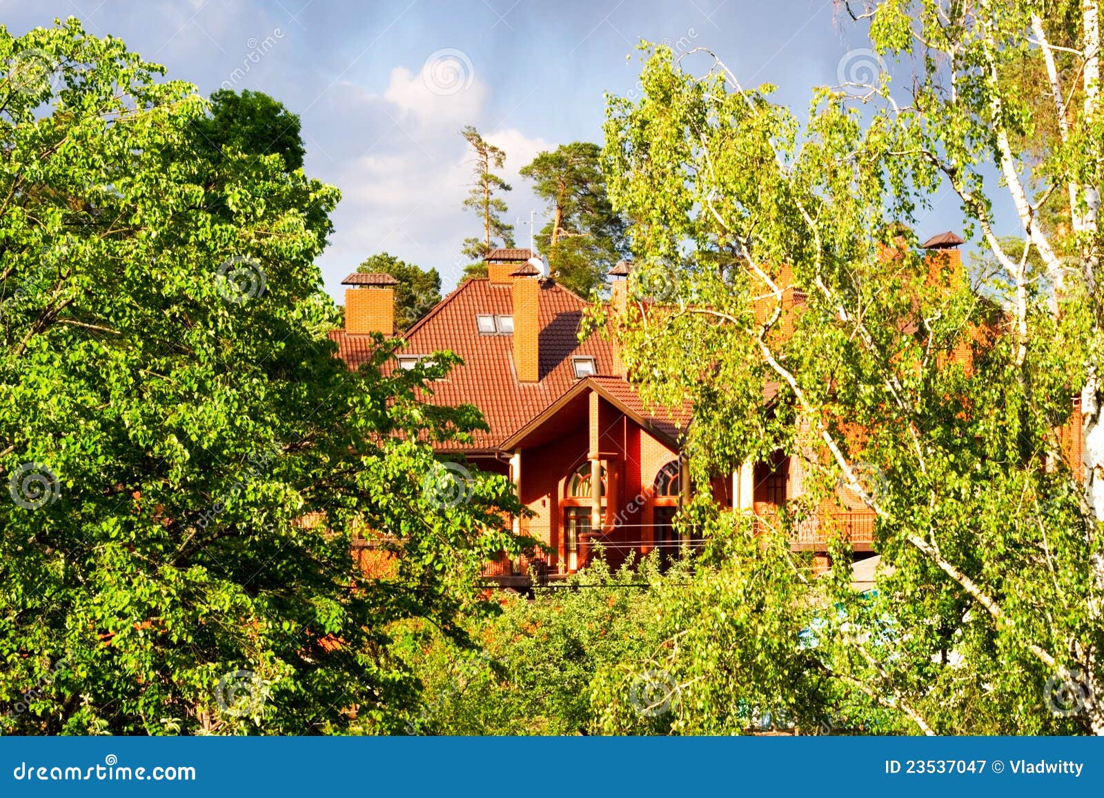 House on a green trees stock image. Image of model, home - 23537047