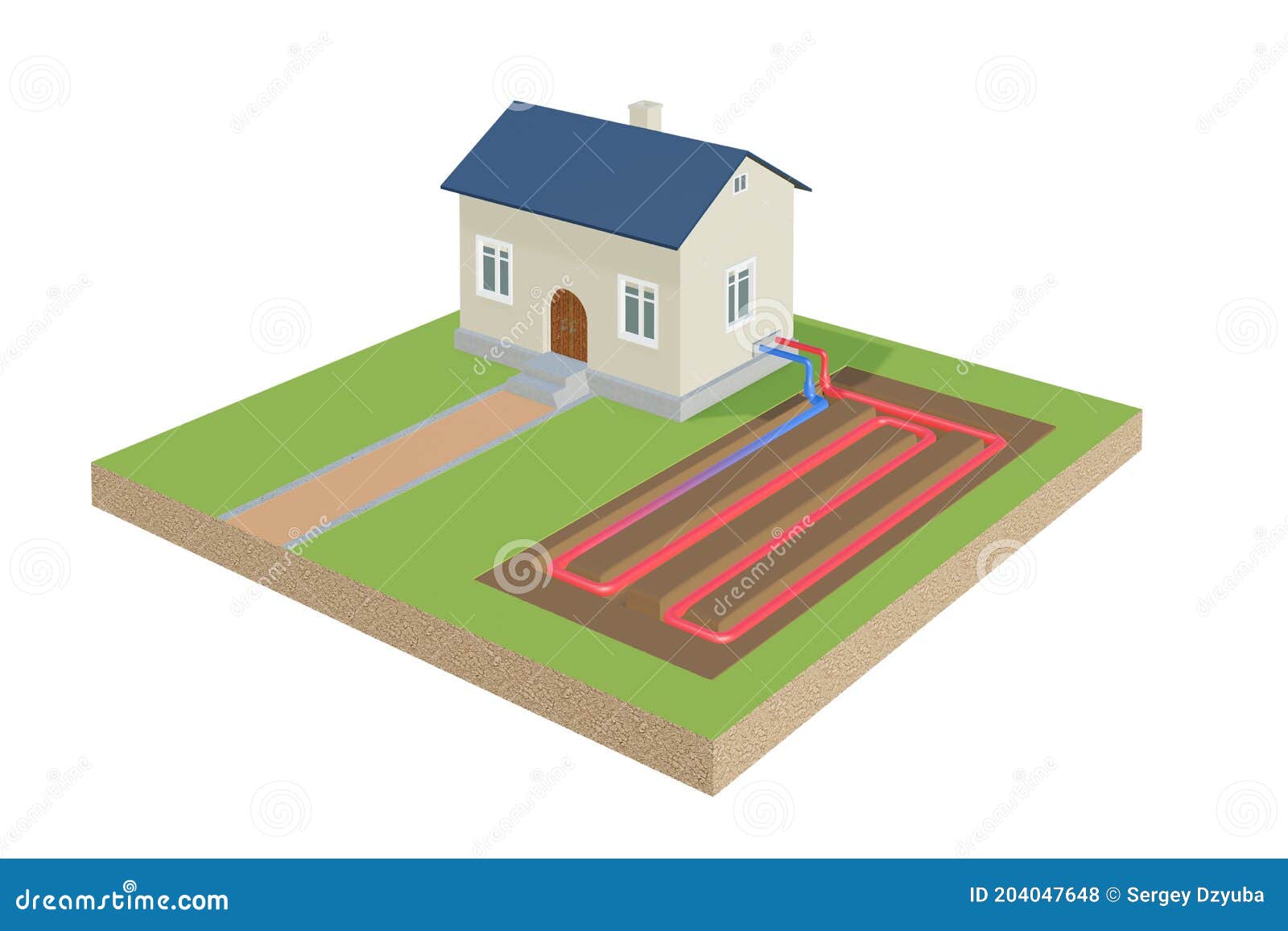 House with Ground Source Heat Pump - 3d Render Stock Illustration ...
