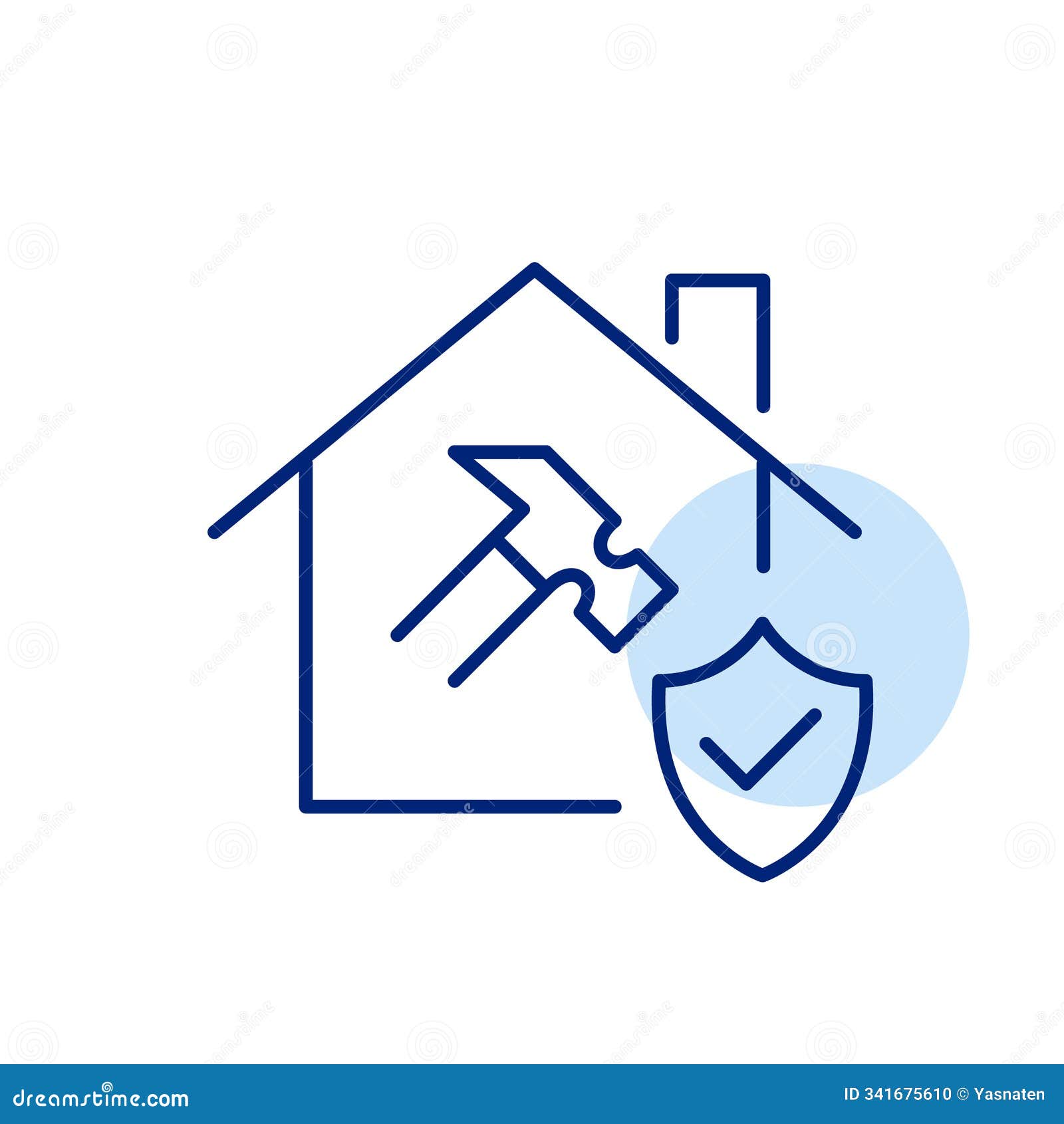 House with Hammer and Shield with Checkmark. Secure Home Construction ...
