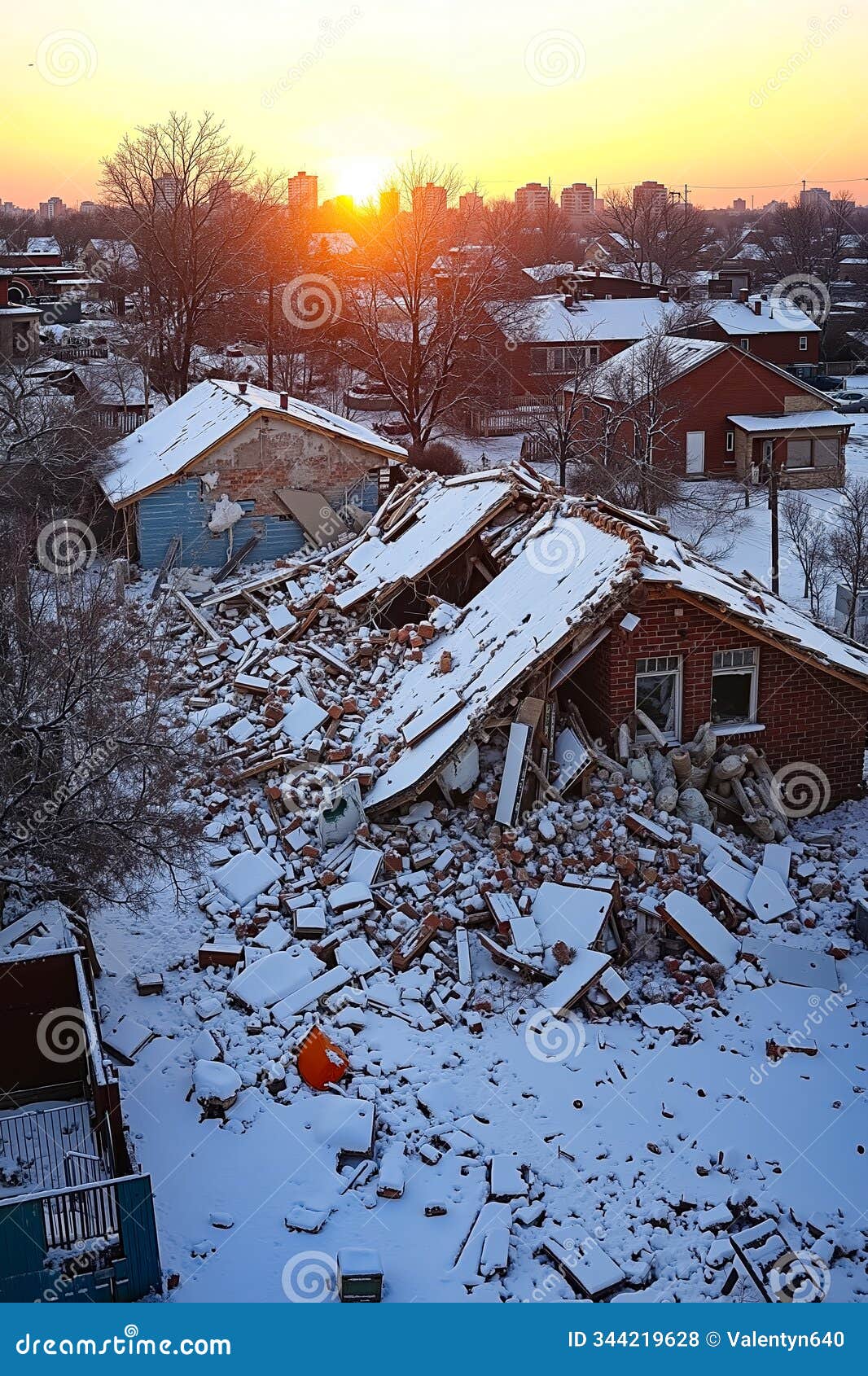 A House that Has Been Torn Down in the Snow Stock Photo - Image of ...