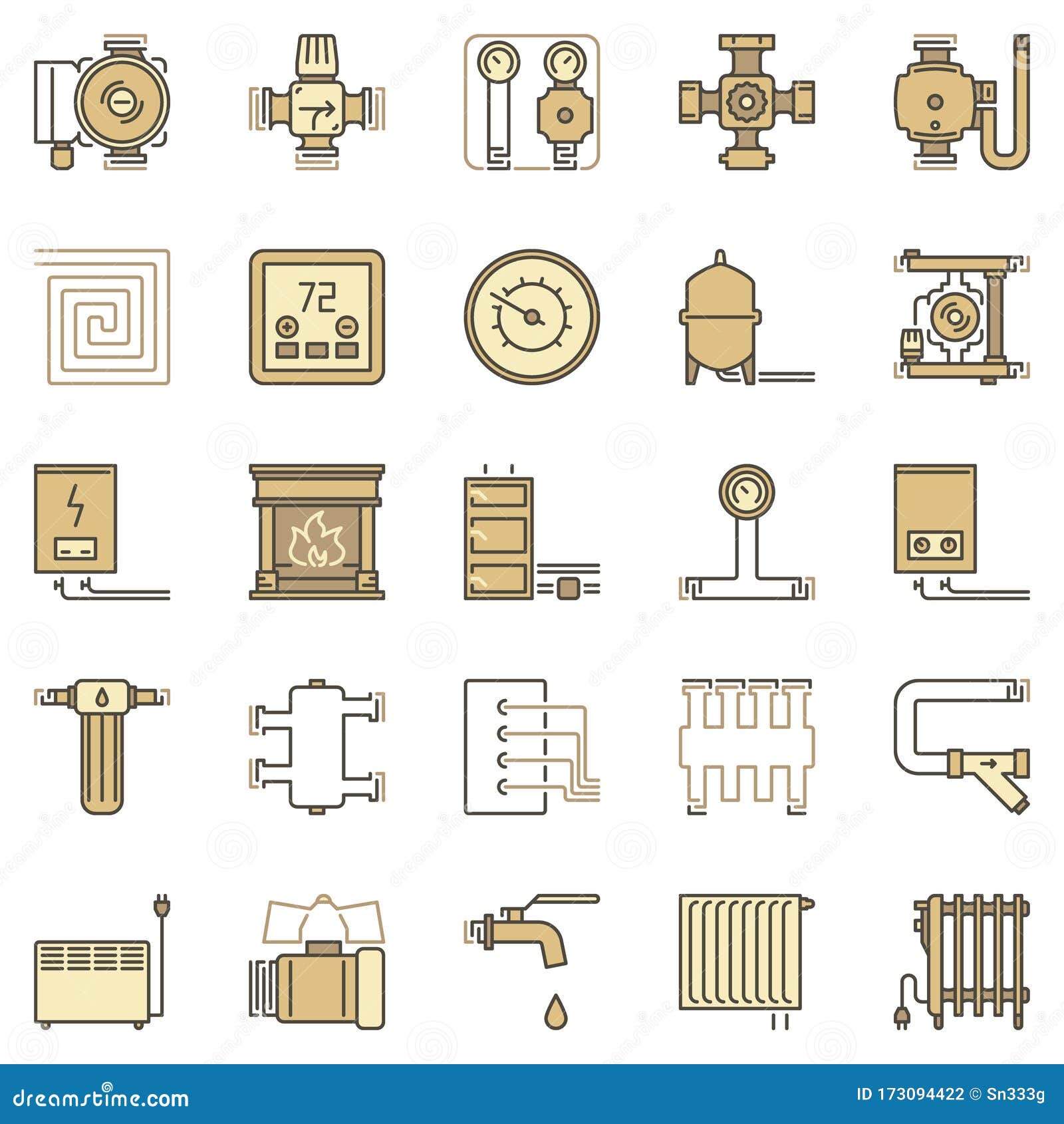House Heating and Heaters Colored Concept Vector Icons Set Stock Vector ...