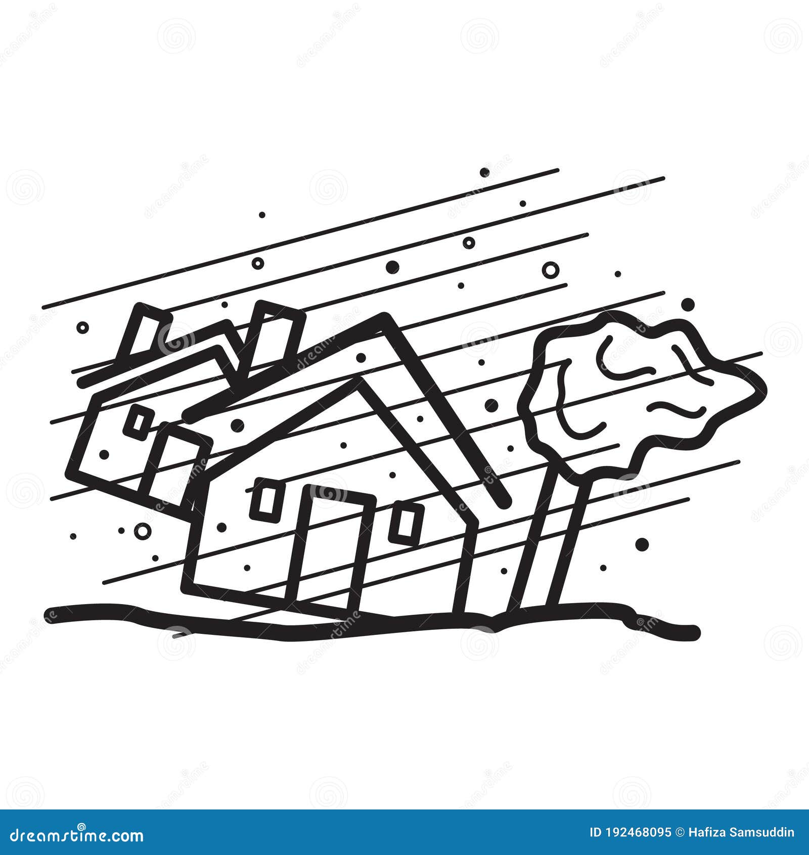 House in Heavy Wind Concept. Vector Illustration Decorative Design ...