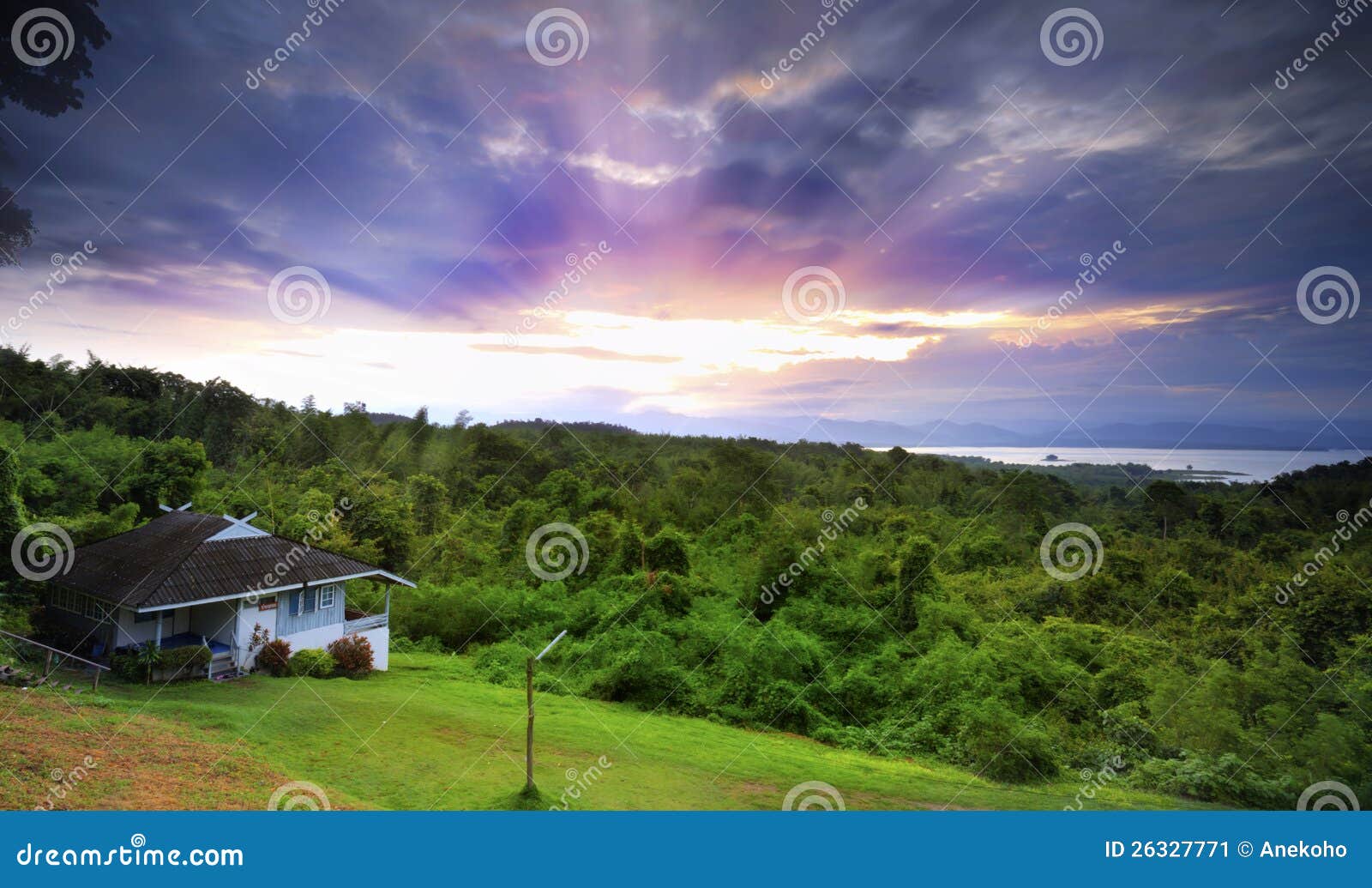 House in hill with sunrise stock image. Image of beautiful - 26327771