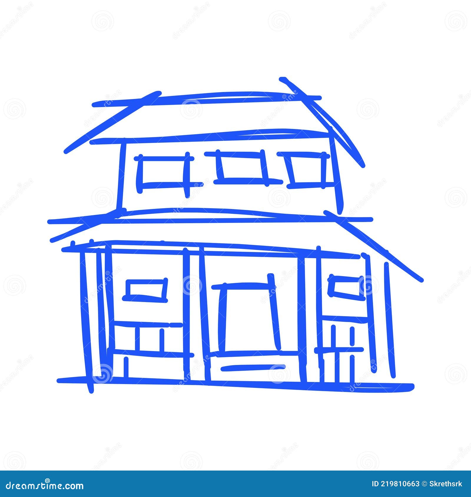 House Icon of Rough Line Art, Simple, Blue 11 Stock Vector ...