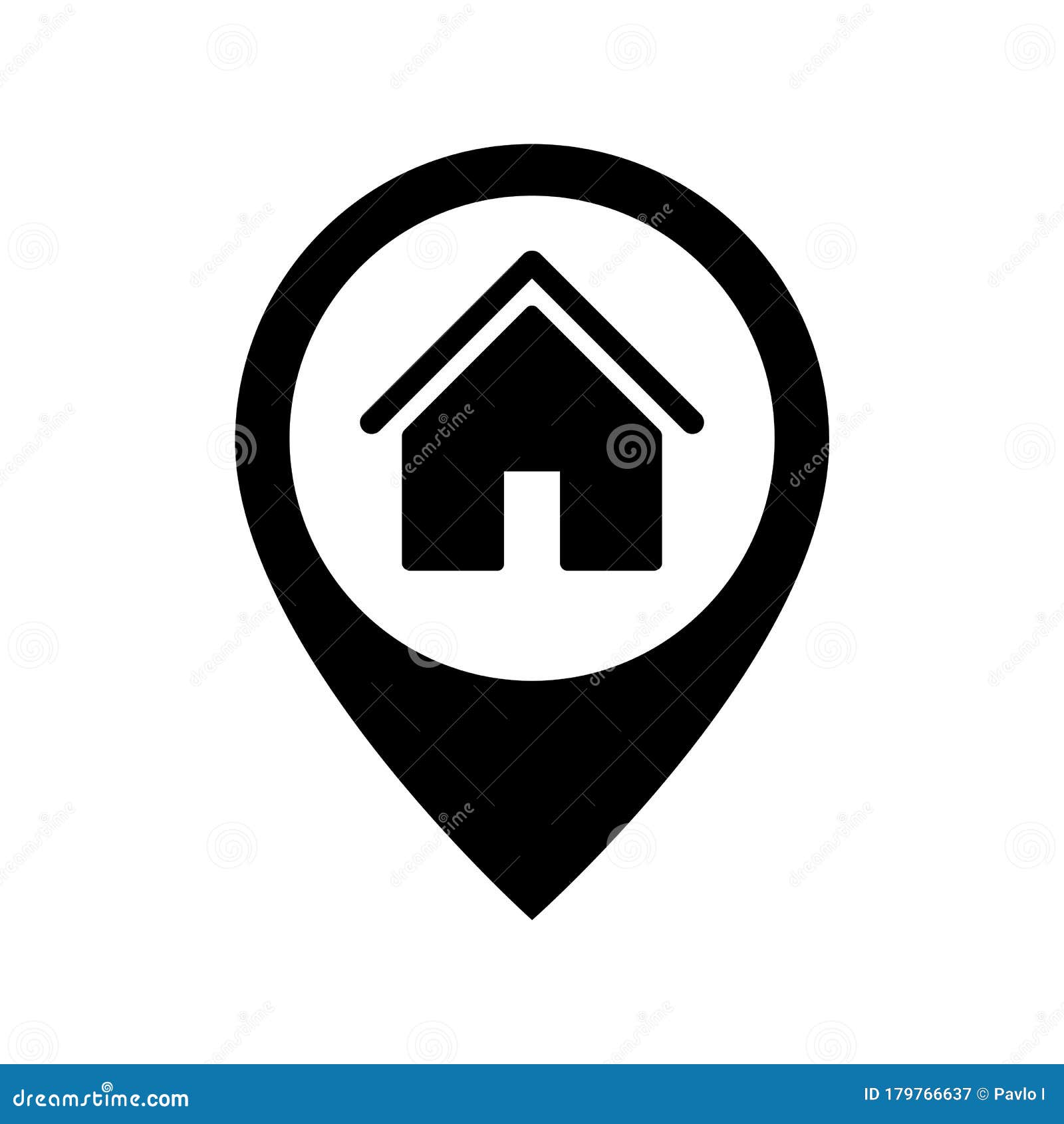House Icon on Round Pin Map Marker Pointer Sign, GPS Location Flat ...