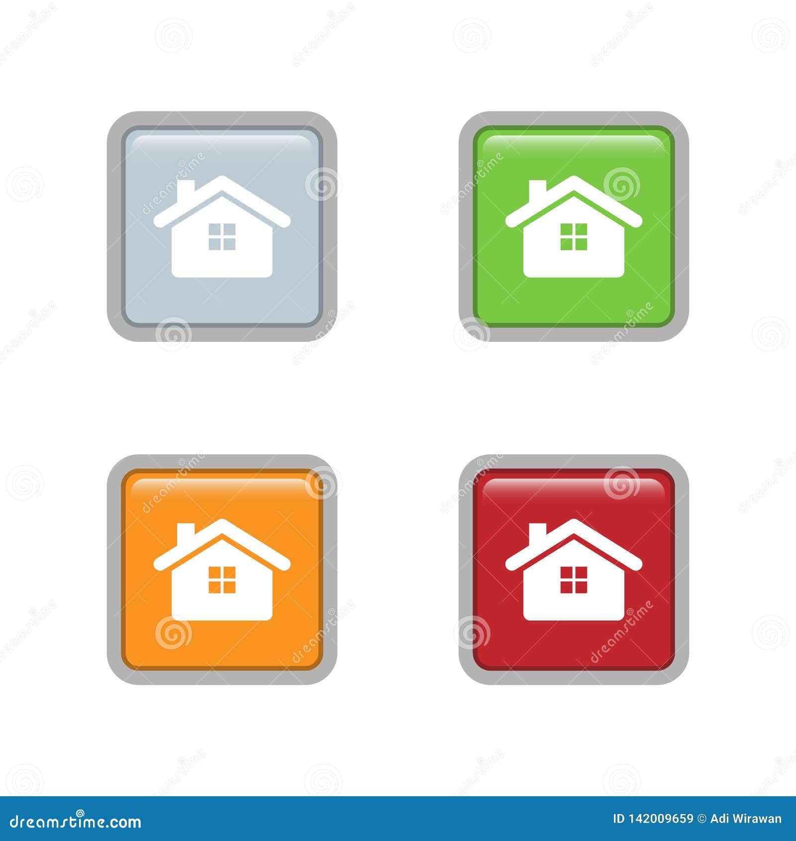 House Icon Set on Square Colorful Button Vector Stock Vector ...
