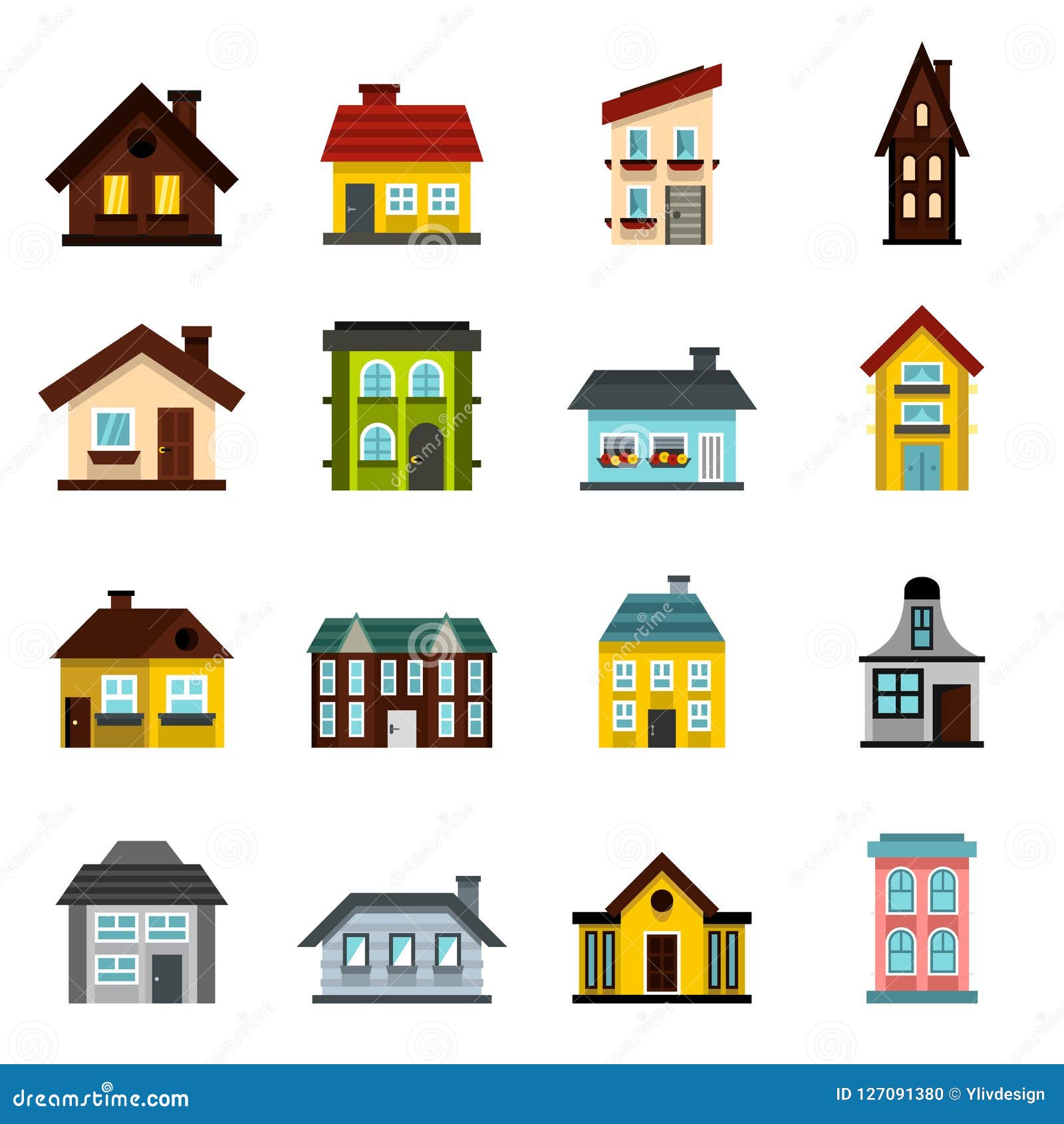 House Icons Set, Flat Style Stock Illustration - Illustration of ...