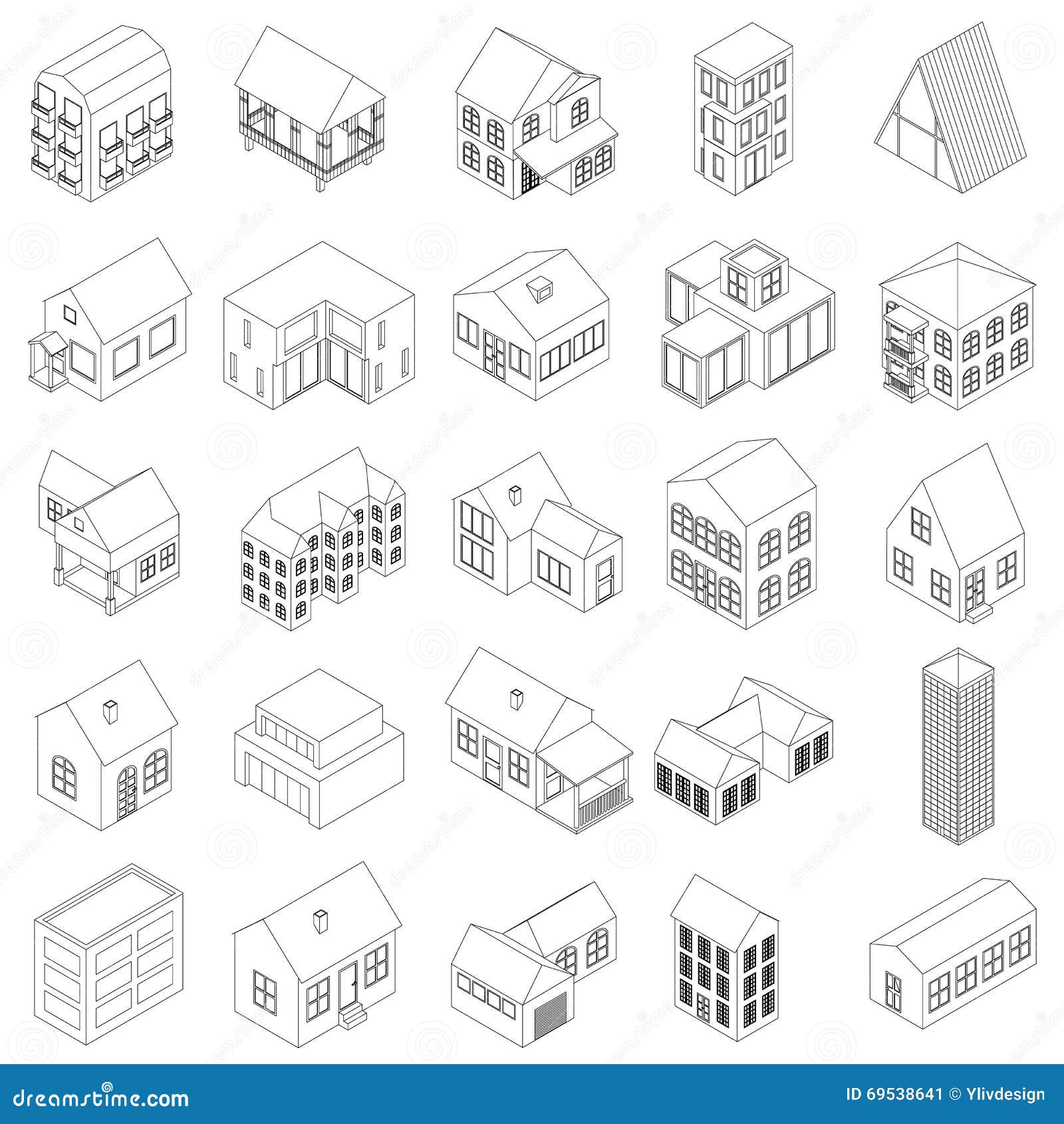 House Icons Set, Isometric 3d Style Stock Vector - Illustration of ...