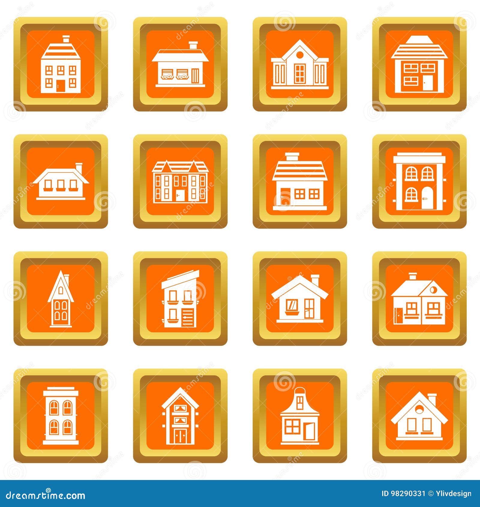 House icons set orange stock vector. Illustration of garage - 98290331