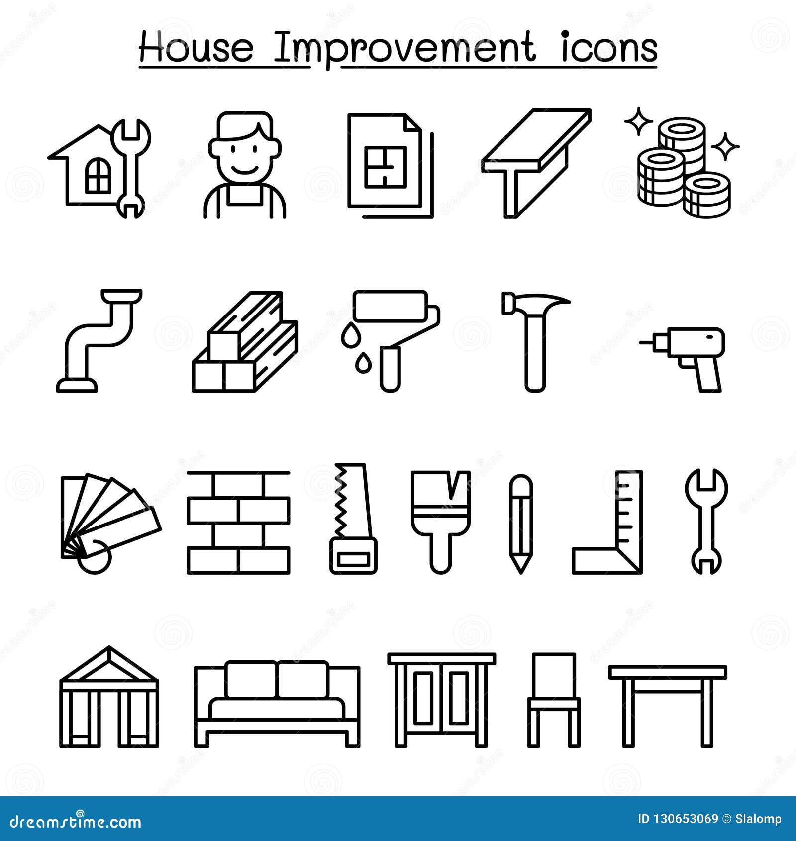 House Improvement Icon Set in Thin Line Style Stock Vector ...